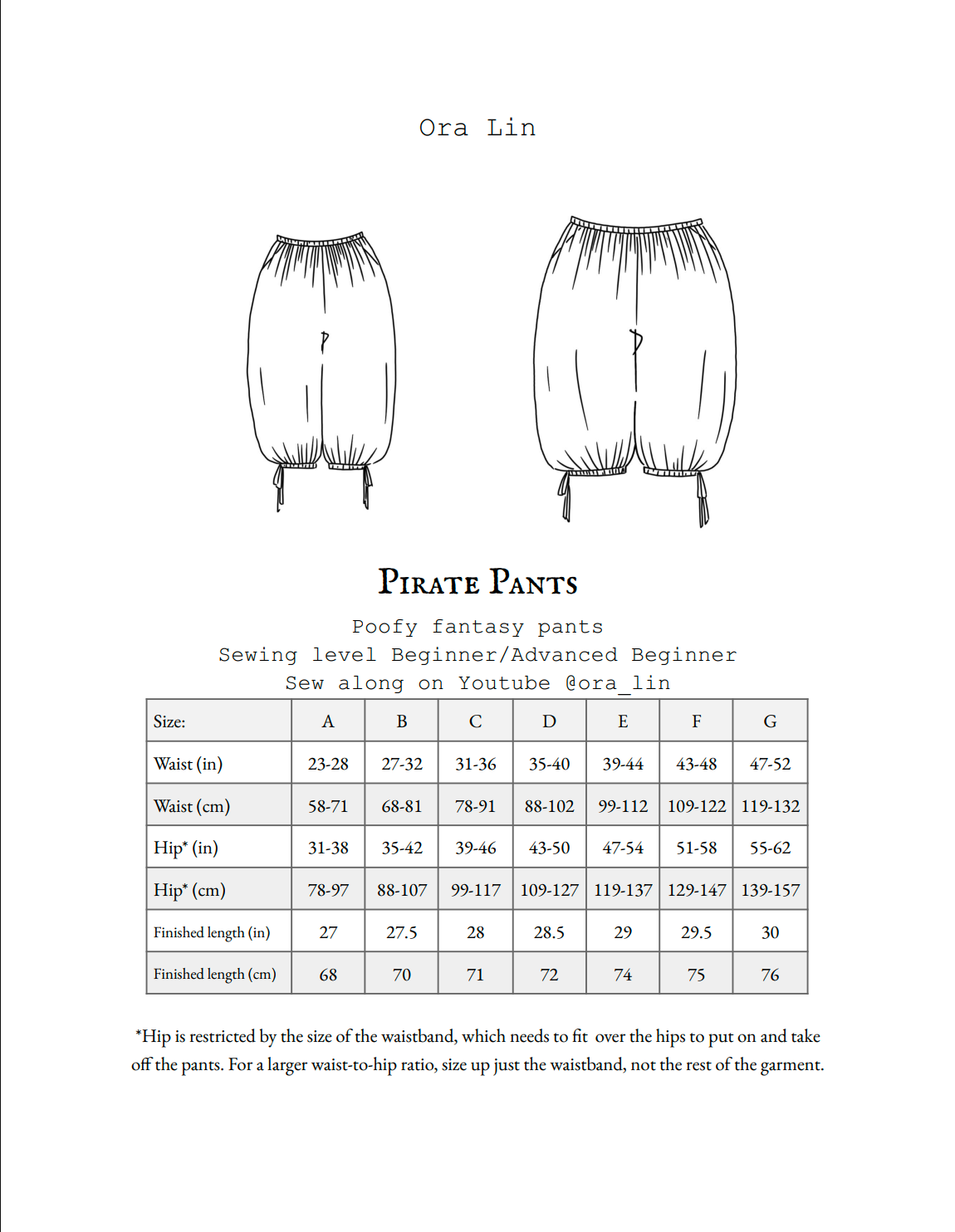 Pirate Pants for All Genders pdf Sewing Pattern – Ora Lin Patterns